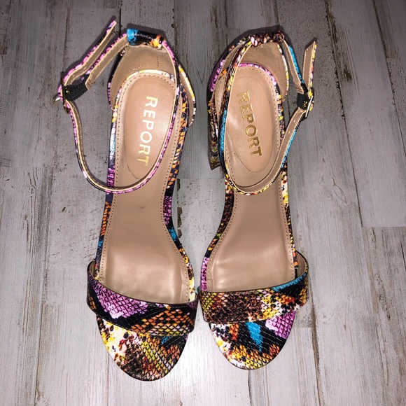 Report | Shoes | Report Multicolored Snake Print Block Heel Sandal ...